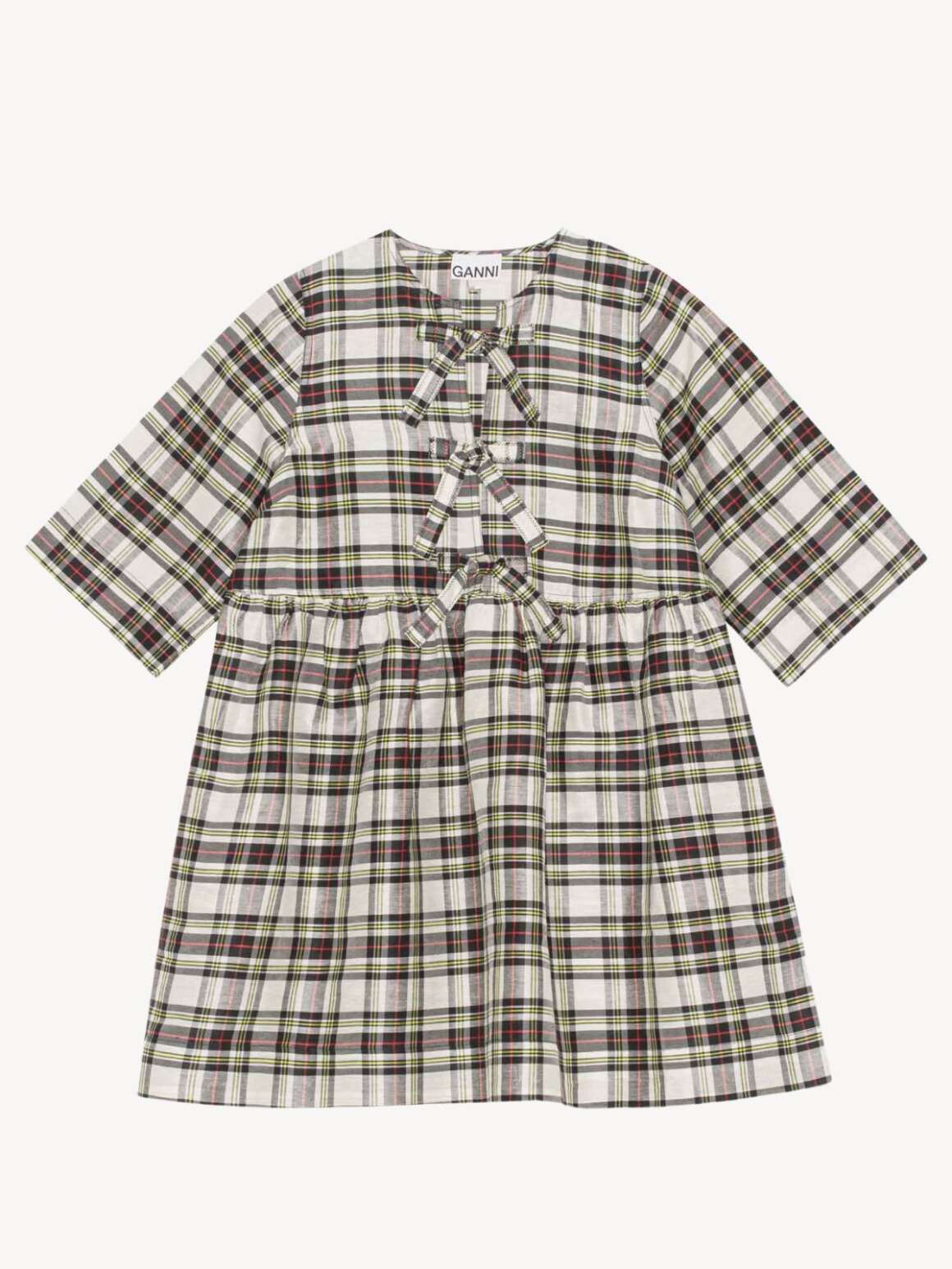 GANNI Checkered Ribbon Minikjole | Gundtoft.dk